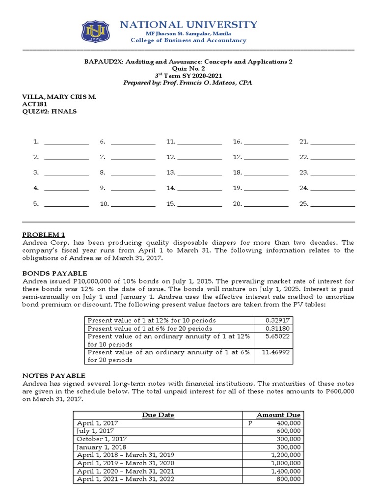 Aud Quiz 2 | PDF | Depreciation | Deferred Tax