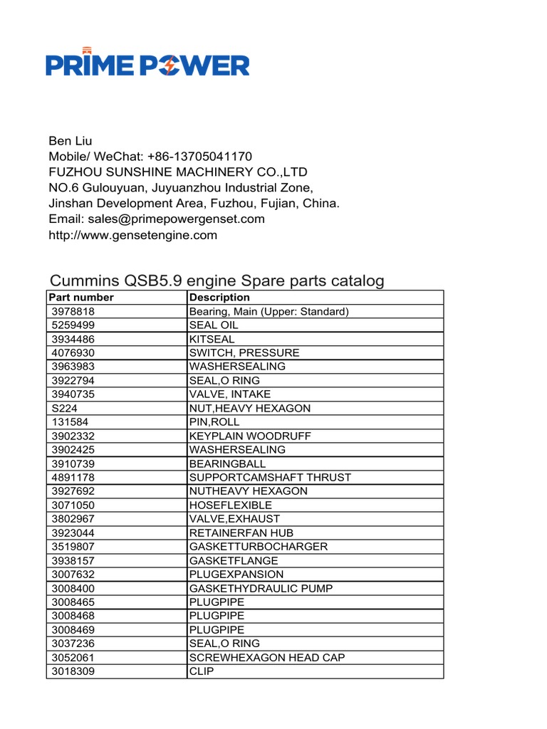 Cummins QSB5.9 Engine Spare Parts Catalog | PDF | Piston | Fuel Injection