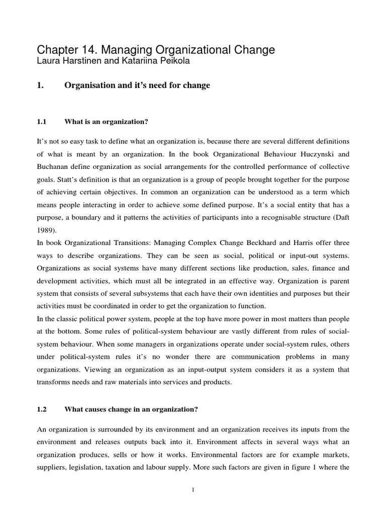 Chapter 14. Managing Organizational Change: 1. Organisation and It's ...