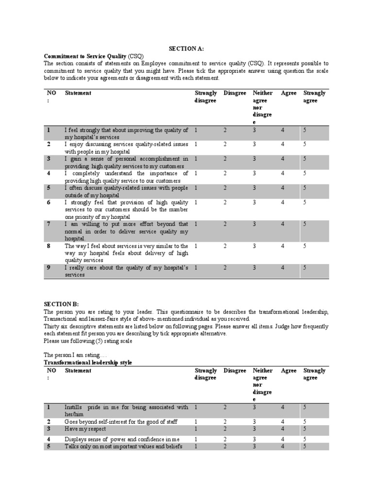 Questionnaire For Data Entry | PDF | Transformational Leadership ...