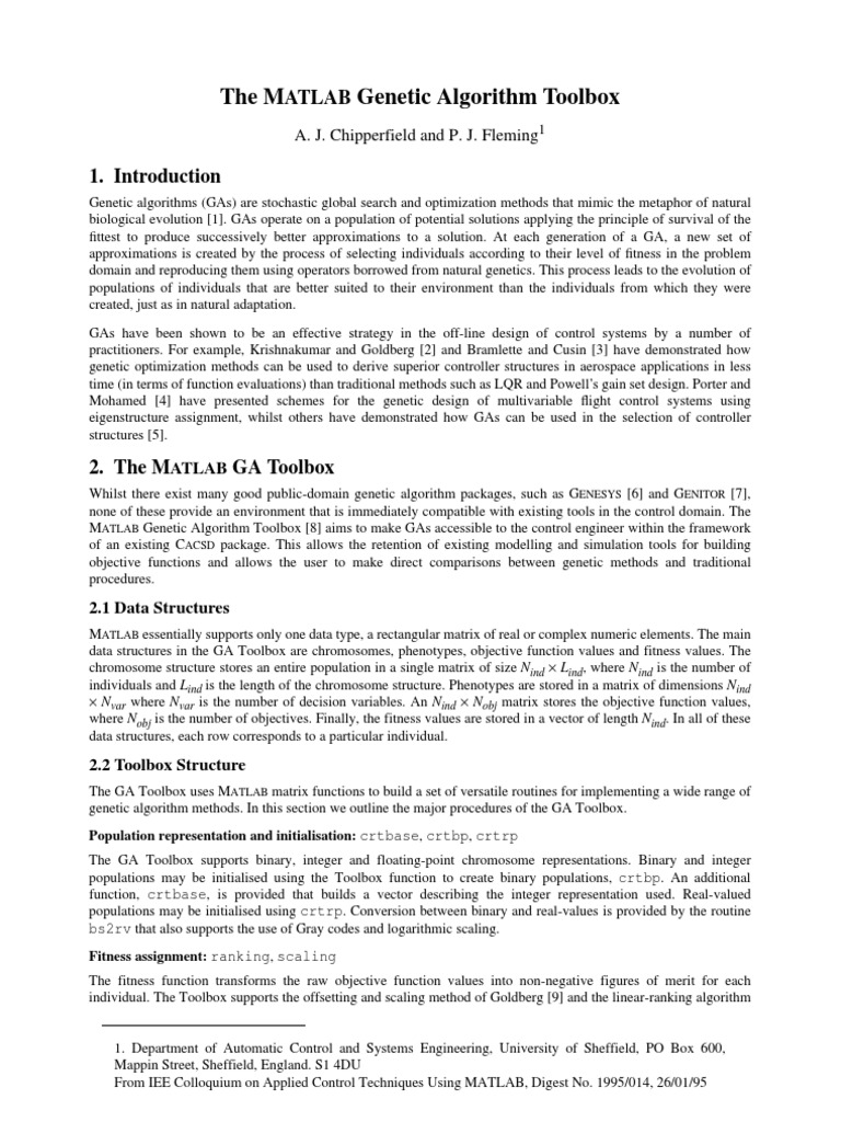 Matlab Ga Pdf Genetic Algorithm Mathematical Optimization