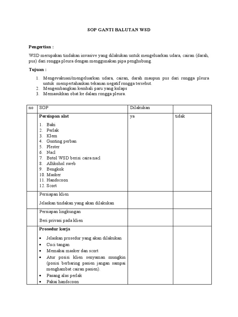 SOP Ganti Balutan WSD: Prosedur dan Alat | PDF