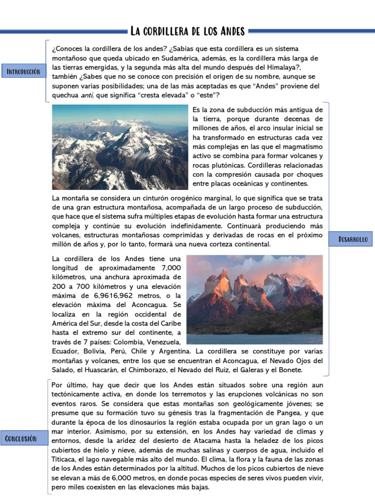 Información sobre la cordillera de los Andes | PDF | Andes | Montañas