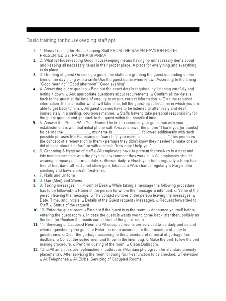 Housekeeping Training | PDF