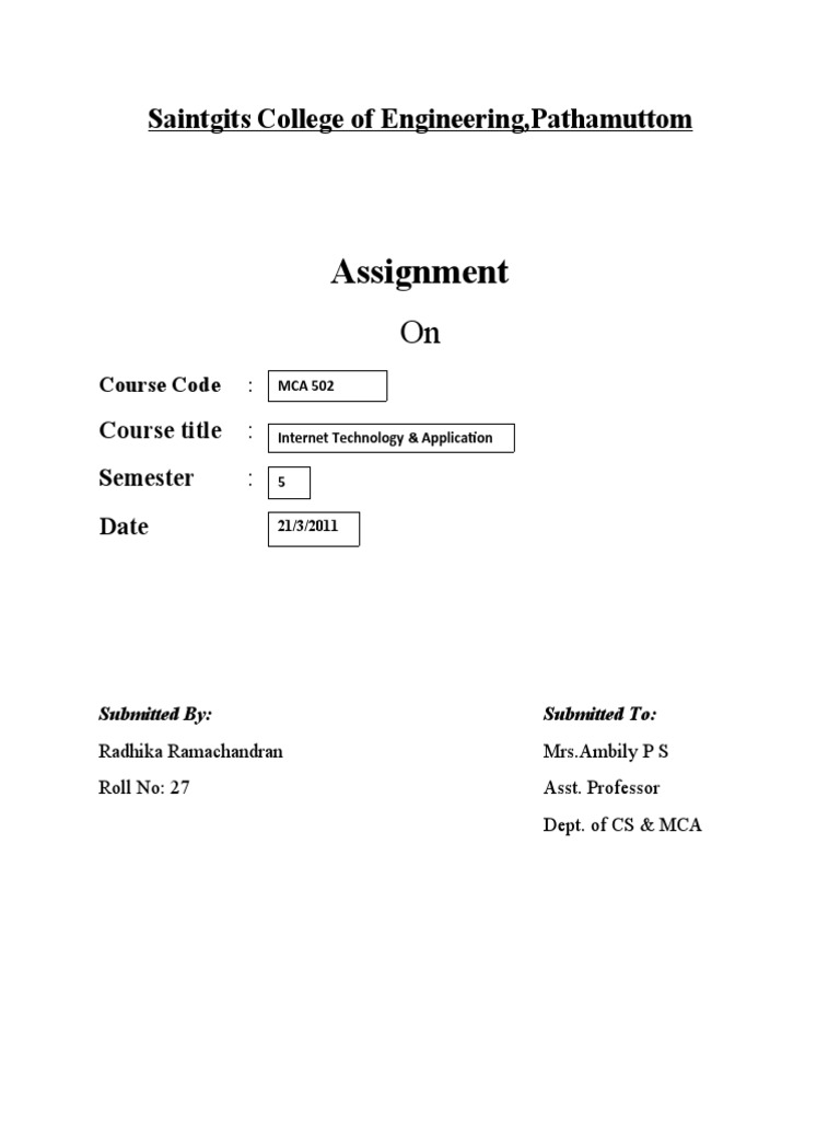 Assignment: Saintgits College of Engineering, Pathamuttom | PDF