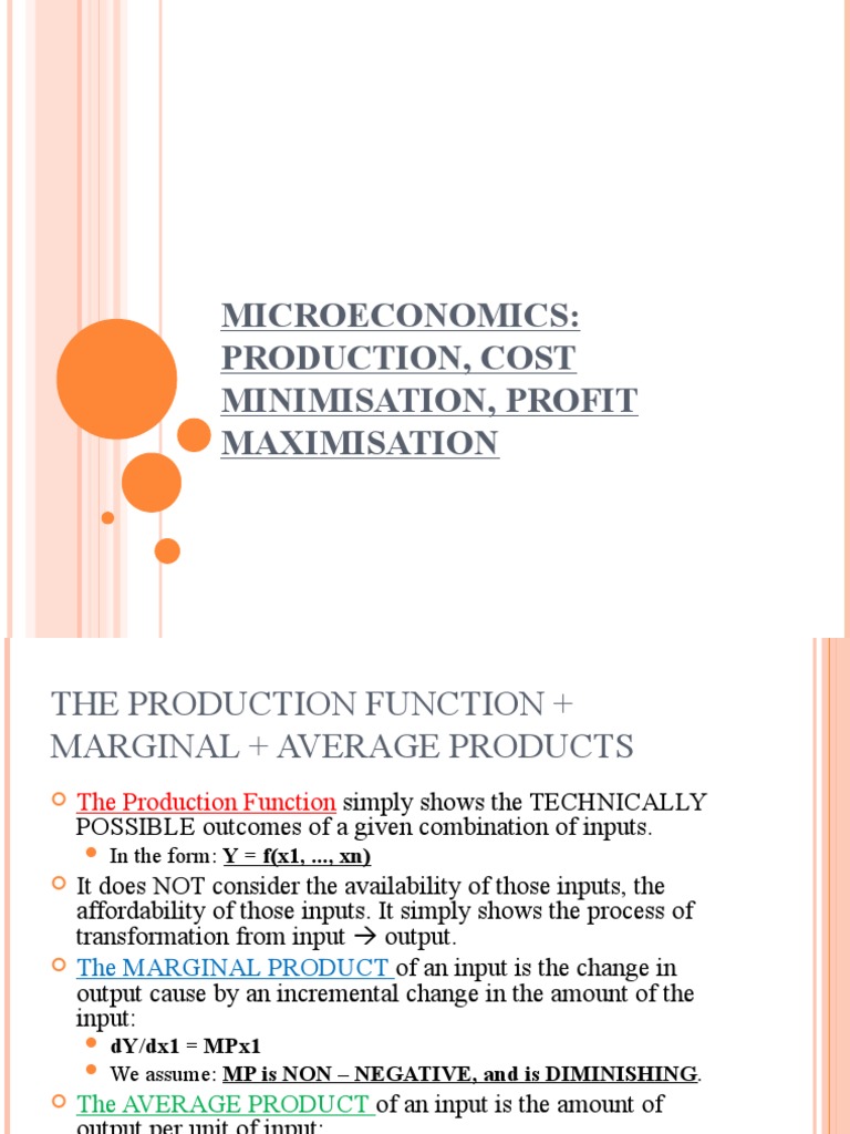 Microeconomics Production Cost Minimisation Profit Maximisation Pdf Profit Economics 