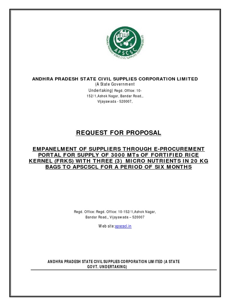 Andhra Pradesh Tender For Fortified Rice | PDF | Vitamin | Packaging ...