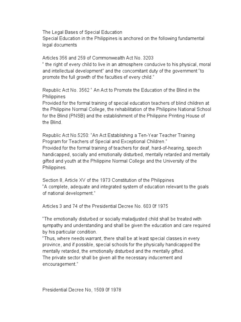 The Legal Bases of Special Education | PDF | Special Education | Disability