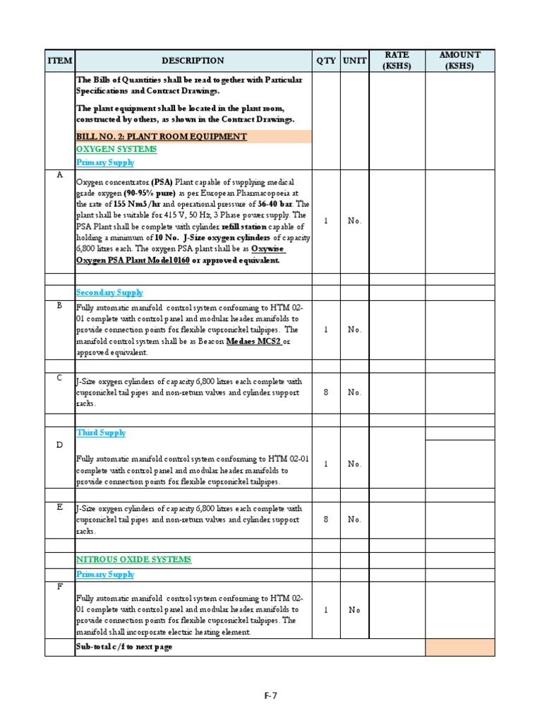 Medical Gases Pipeline System Boq Blank | PDF | Pipe (Fluid Conveyance ...