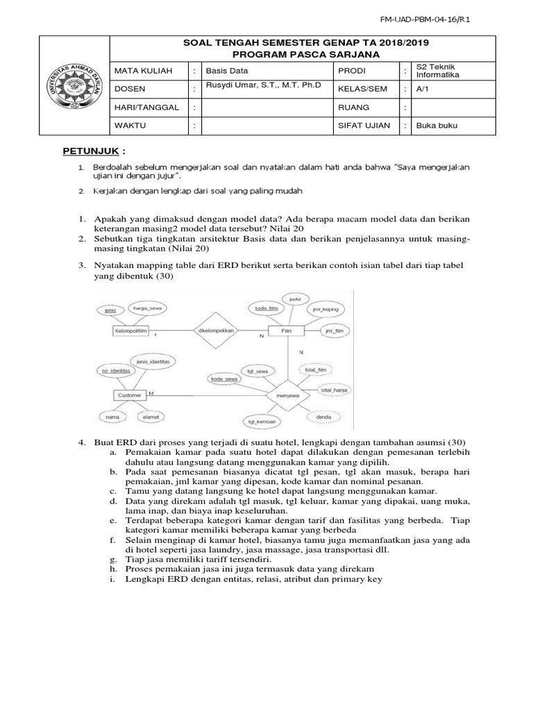 Rusydi SOAL S2 UTS Basis Data Mei 2021 | PDF