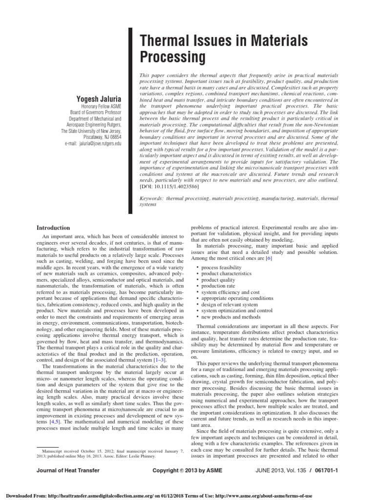Thermal Issues in Materials Processing: Yogesh Jaluria | PDF ...