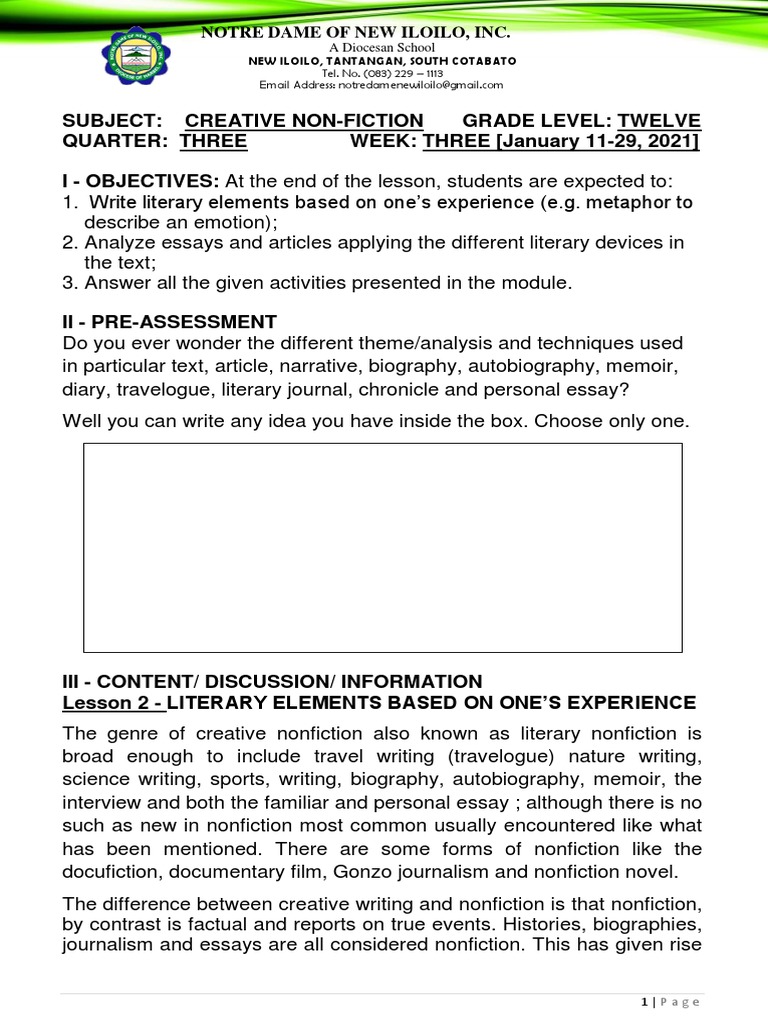 Creative Non-Fiction G12 Module March | PDF | Narration | Irony