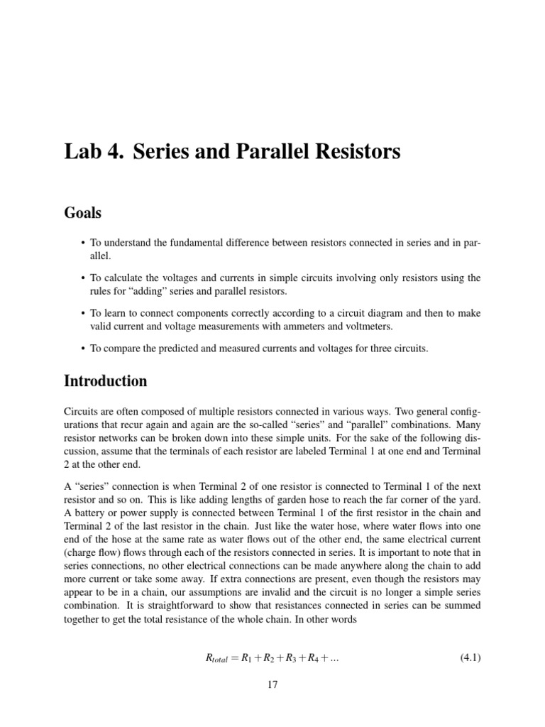 Lab 4. Series and Parallel Resistors: Goals | PDF | Series And Parallel ...
