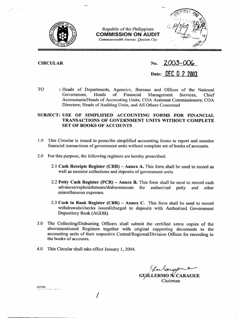 Simplified Accounting Forms - COA Circular # 2003-006 December | PDF