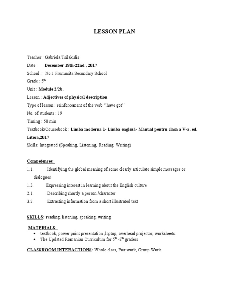 2b. Adjectives Describing People | PDF | Lesson Plan | Teachers