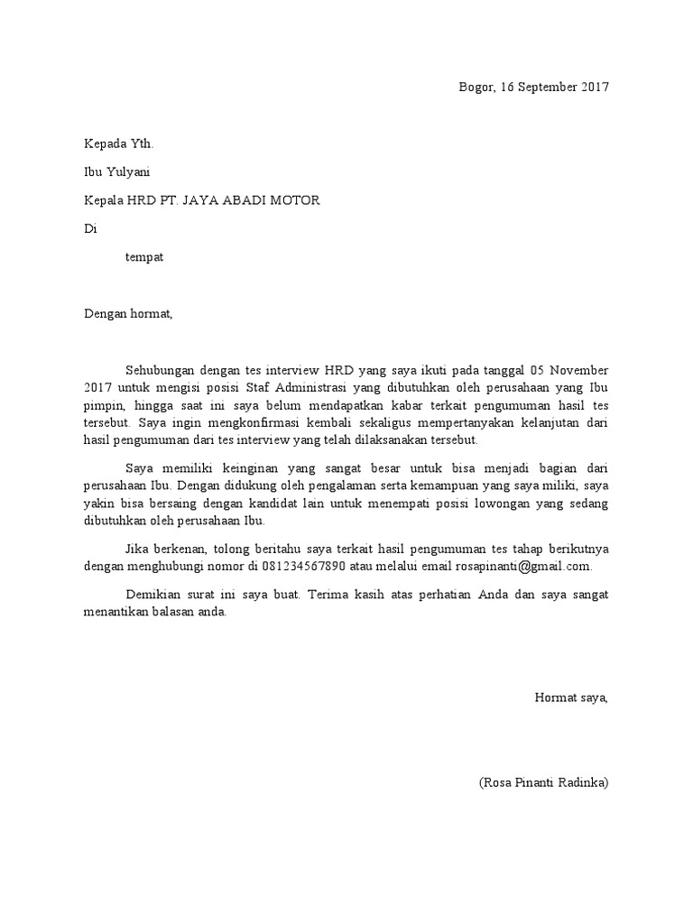 Follow Up Hasil Interview Rosa Pinanti | PDF