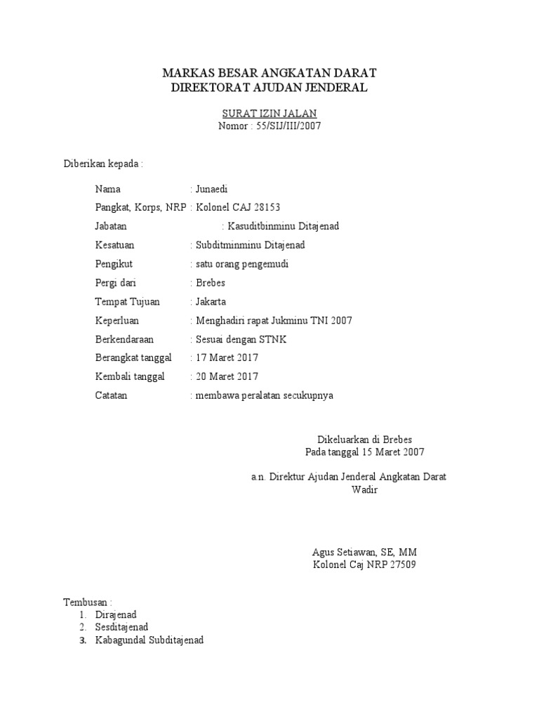 Surat Izin Jalan TNI | PDF