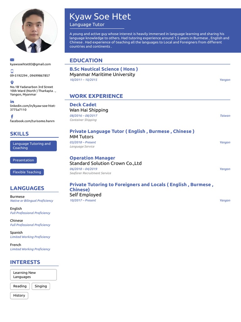 Kyaw's Resume (1) - 1 | PDF | Myanmar | Cognition