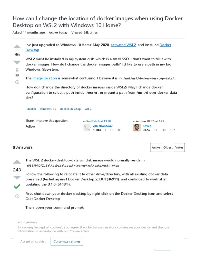 How Can I Change The Location of Docker Images When Using Docker Desktop On WSL2 With Windows 10 ...