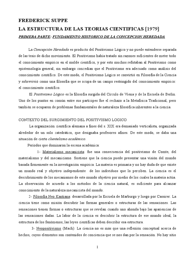 SUPPE La Estructura de Las Teorias Cientificas VERSION DEFINITIVA | PDF | Teoría | Positivismo