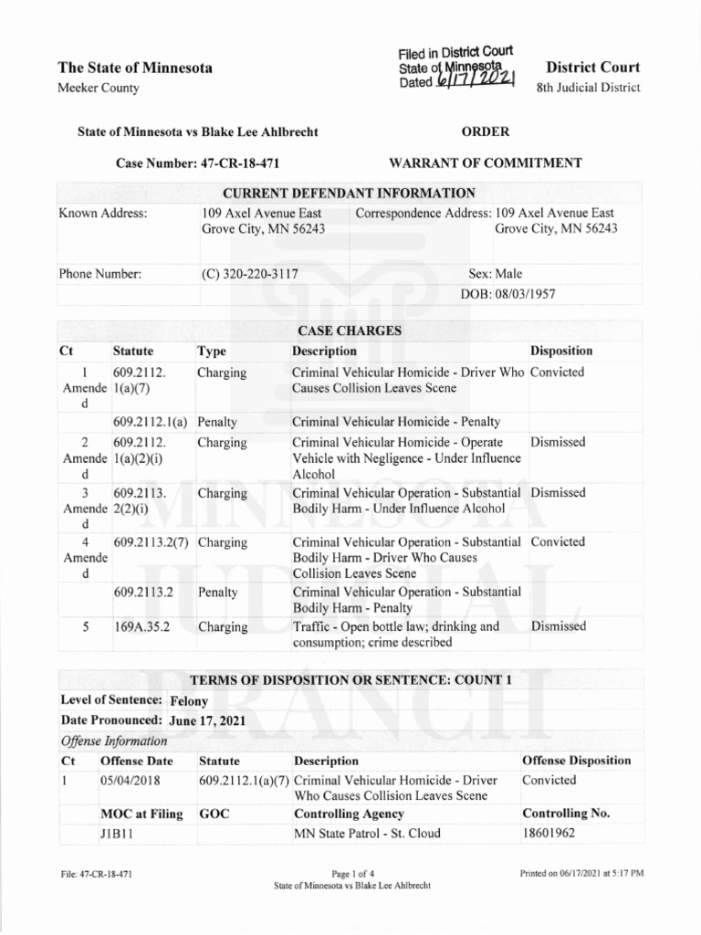 Blake Lee Ahlbrecht Sentencing Order | PDF | United States Federal ...