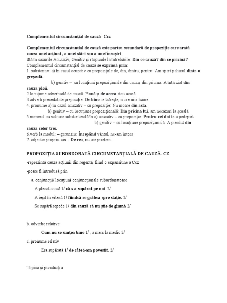 Complementul Circumstantial de Cauza | PDF
