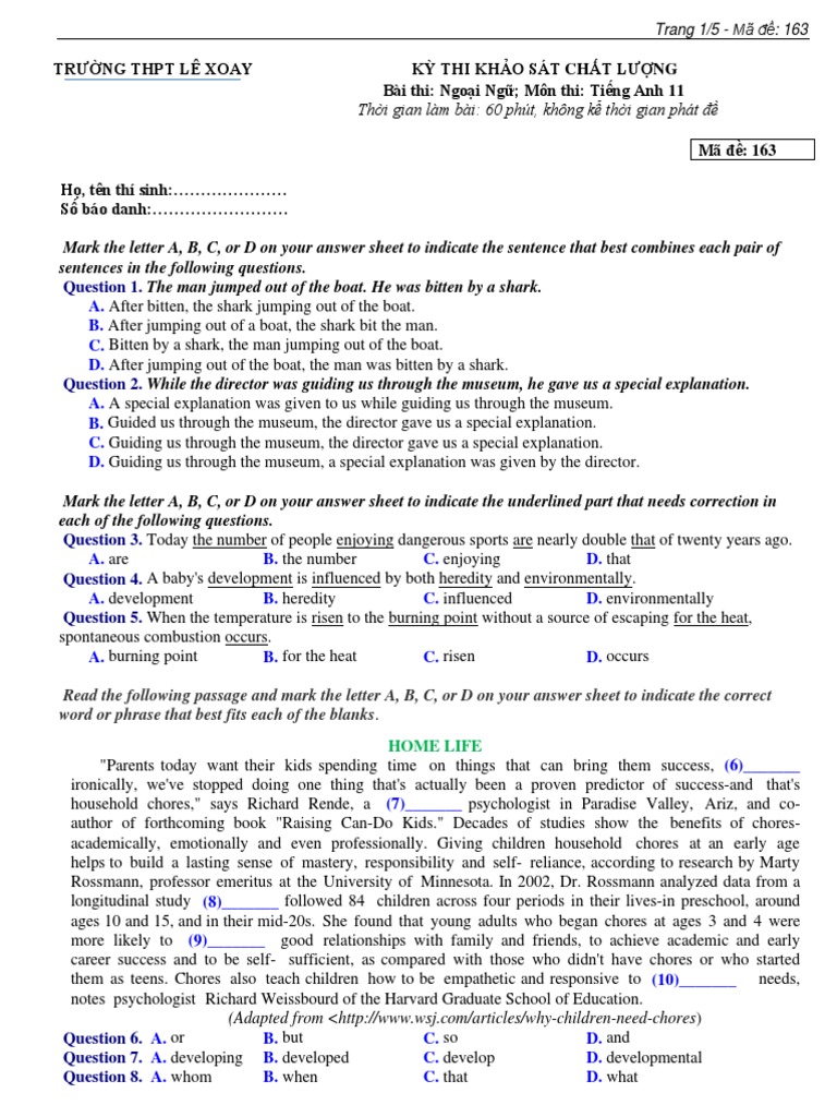 Anh11 De2 Cthuc | PDF | Waldorf Education | Adolescence