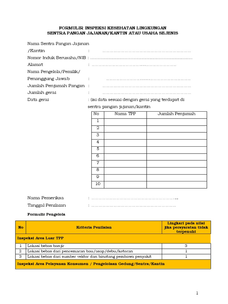 Form IKL Sentra Pangan Jajanan | PDF