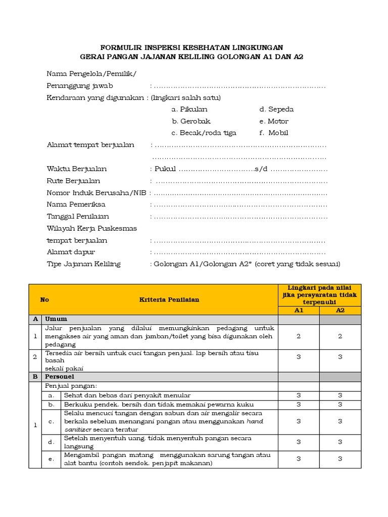 Form IKL Gerai Pangan Jajanan Keliling | PDF