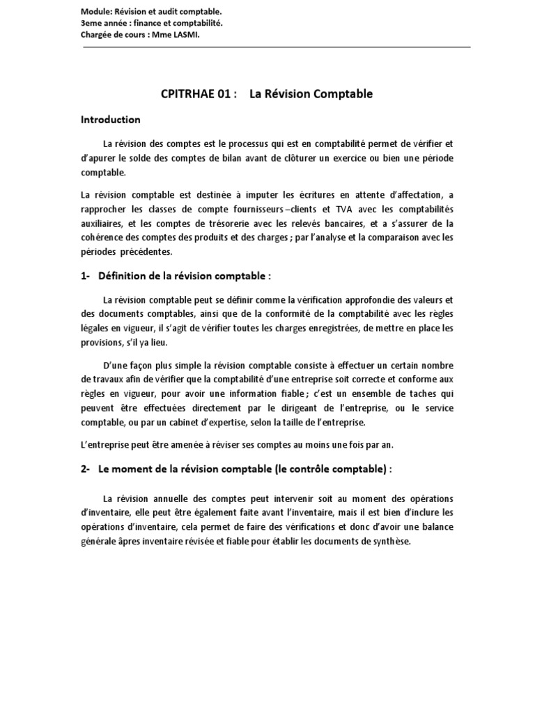 Cours Revision Comptable | PDF | Comptabilité | Audit