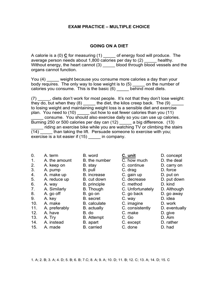 Exam Practice - Multiple Choice | PDF | Dieting | Weight Loss