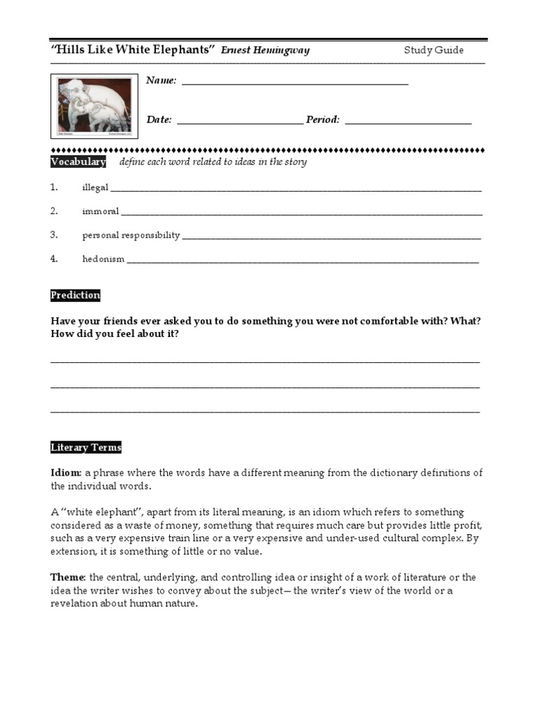Hemingway's "Hills Like White Elephants" Study Guide | PDF | Home ...
