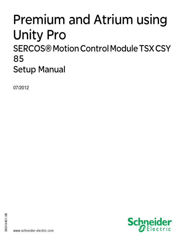 Premium and Atrium Using Unity Pro: SERCOS® Motion Control Module TSX CSY 85 Setup Manual | PDF ...