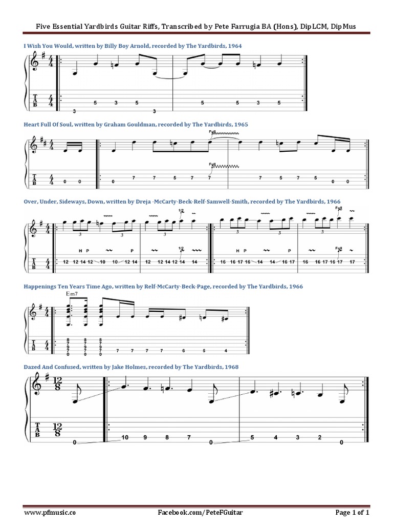 Five Essential Yardbirds Guitar Riffs | PDF | Sports & Recreation