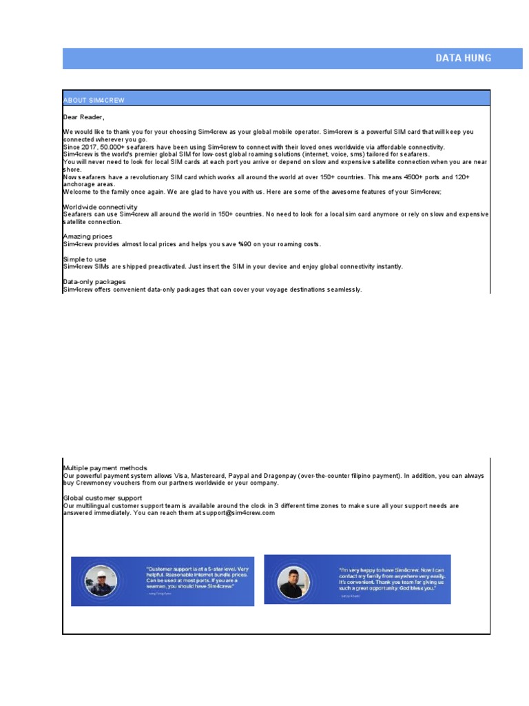 Data Hungry Faq: About Sim4Crew | PDF | Telecommunications | Wireless