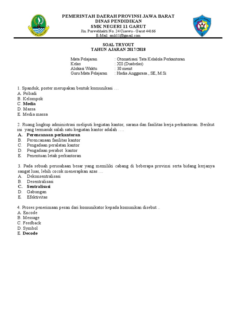 Soal Tryout Kls Xii AP 2019 | PDF