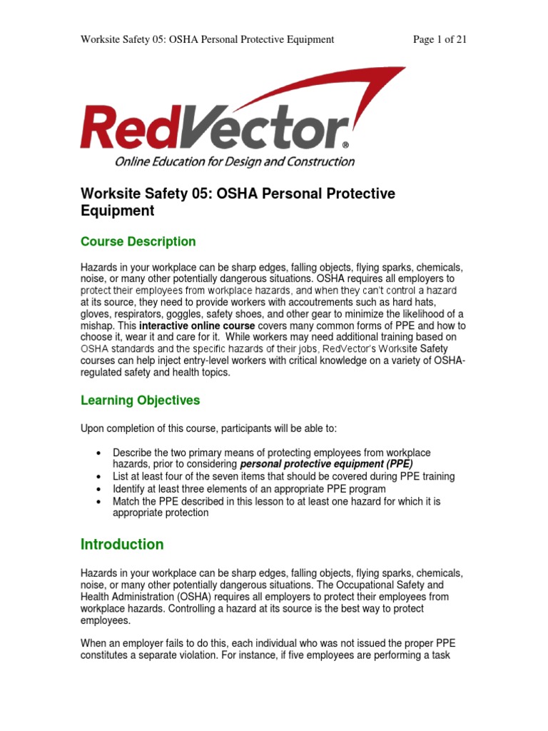 Worksite Safety 05: OSHA Personal Protective Equipment: Course ...