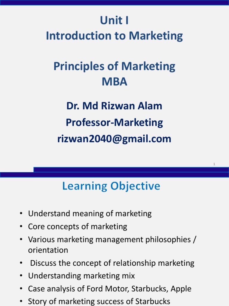 M1 Introduction To Marketing - Dr. MD Rizwan Alam | PDF | Career & Growth | Business