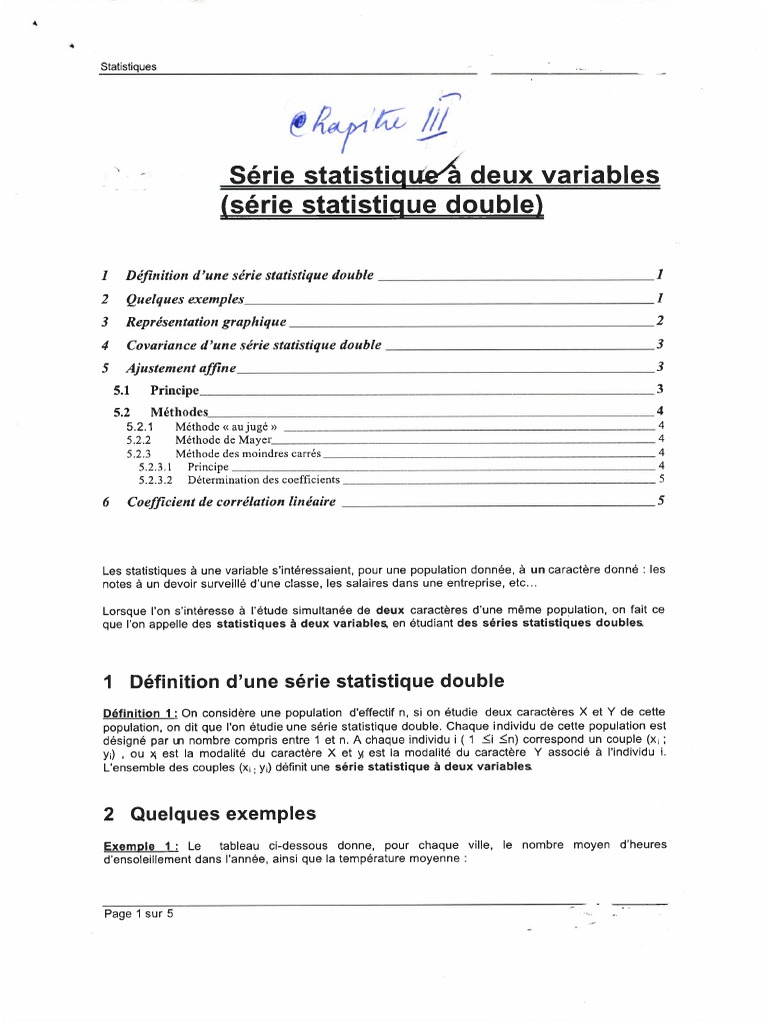 Chapitre III - Statistique À Deux Variables Ou Analyse Bivariée (5e Et 6e Semaines) | PDF