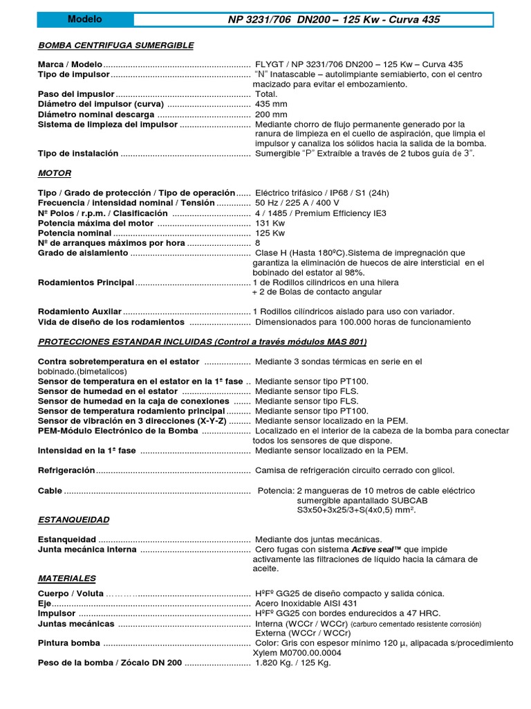 NP 3231 - 706 DN200 125KW FICHA TECNICA Ver MAS801 | PDF | Corriente ...