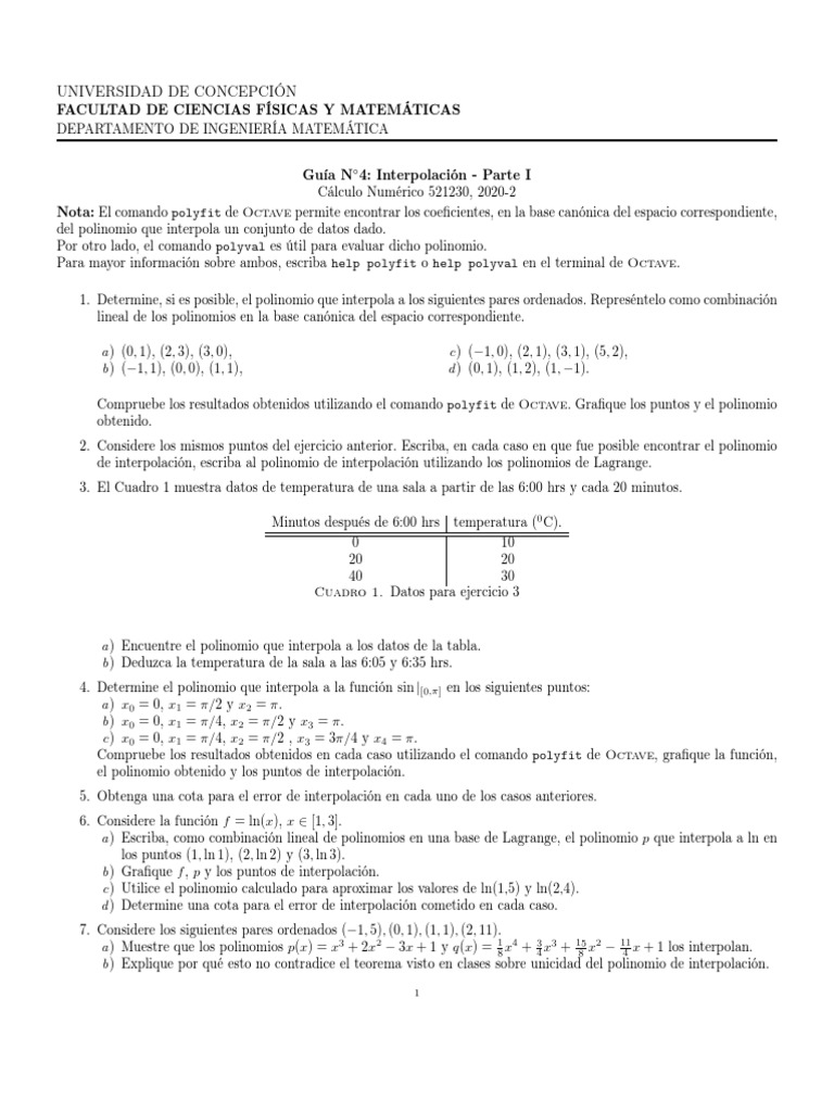 Listado4 Interpolacion Parte I | PDF | Algoritmos | Álgebra