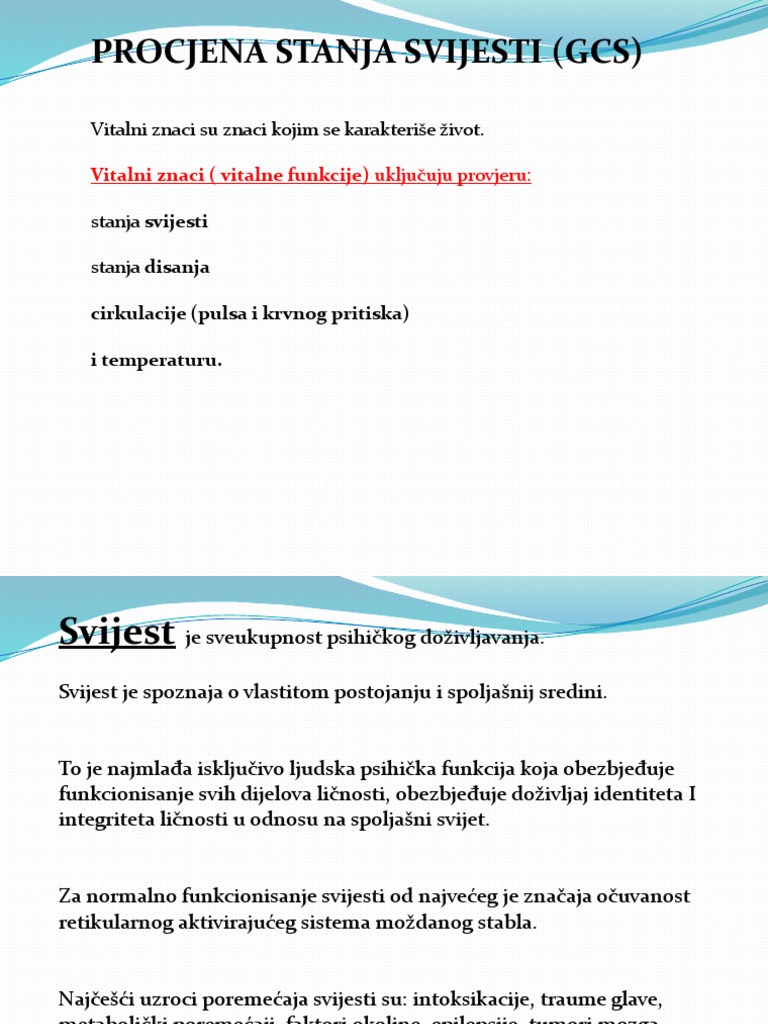 II Procjena Stanja Svijesti (GCS) | PDF