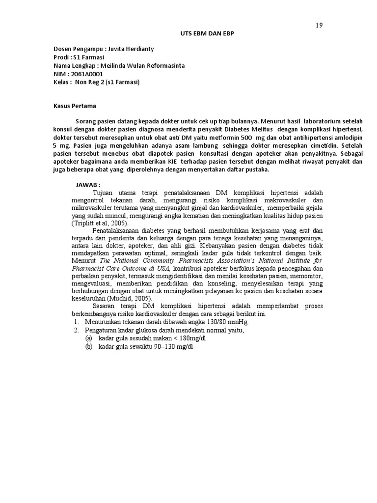 Soal Uts Dan Jawaban Ebm Dan Ebp (Meilinda Wulan R) | PDF