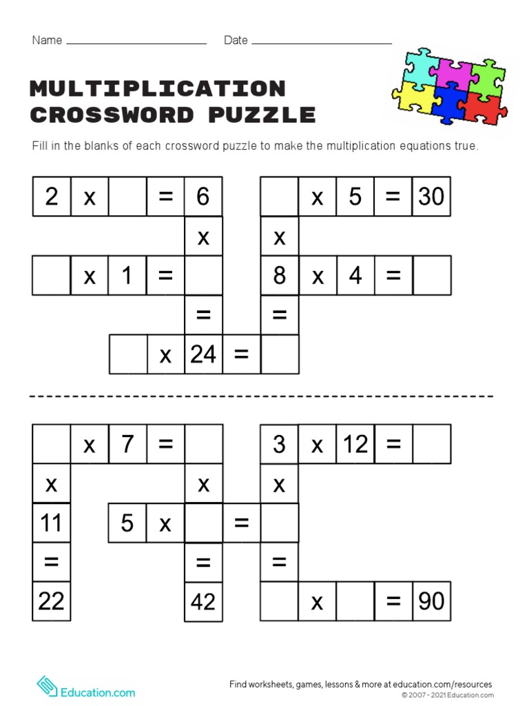 Multiplication Crossword Puzzle: Name Date | PDF | Language Arts ...
