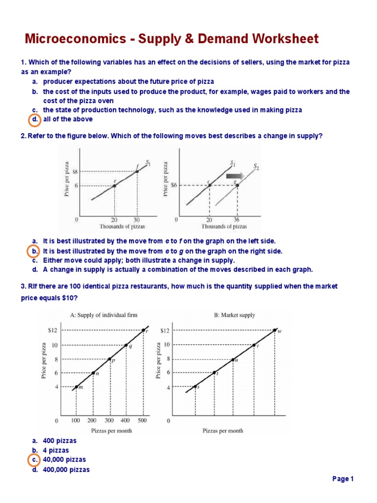 Microeconomics - Supply & Demand Worksheet | PDF | Economic Equilibrium ...