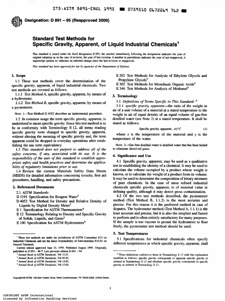 ASTM D891 Gravedad Específica de Líquidos Industriales | PDF | Quantity ...