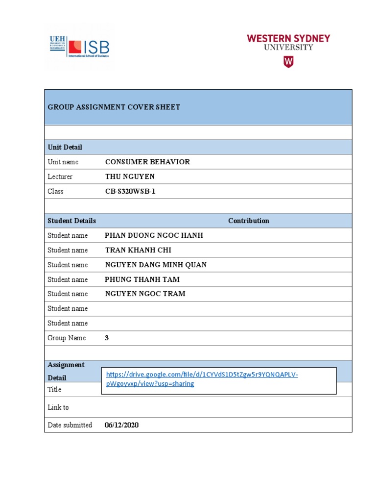 Group Assignment Cover Sheet: Unit Name Lecturer Class | PDF | Brand ...