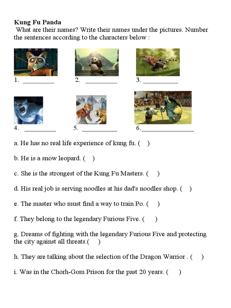 Kung Fu Panda Character Worksheet | PDF | Games & Activities | History
