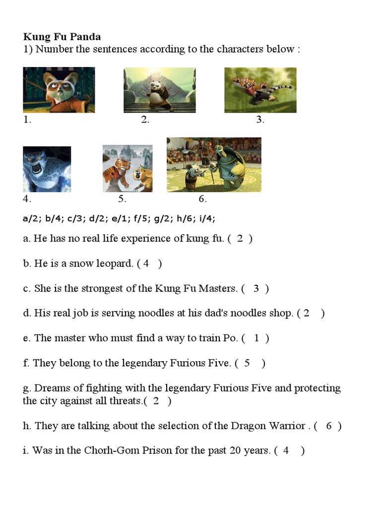 Kung Fu Panda Worksheet Answer | PDF