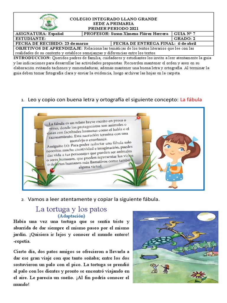 Guía de Español: Fábulas para 2° Grado | PDF | Fábula